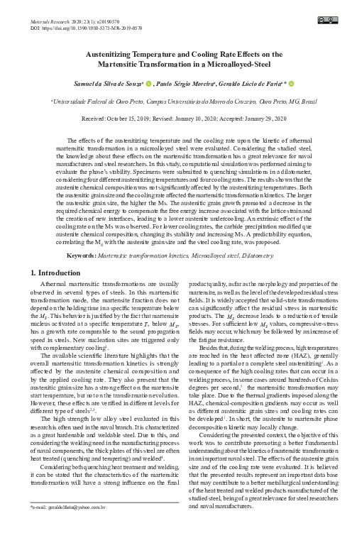 (PDF) Austenitizing Temperature and Cooling Rate Effects on the Martensitic Transformation in a ...