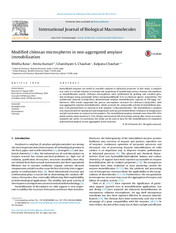 (PDF) Modified chitosan microspheres in non-aggregated amylase immobilization
