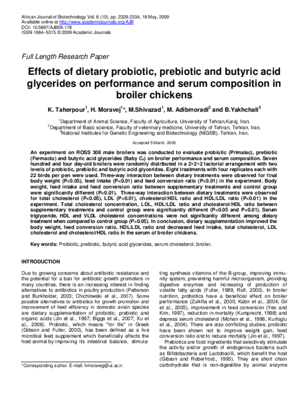 (PDF) Effects of dietary probiotic, prebiotic and butyric acid ...