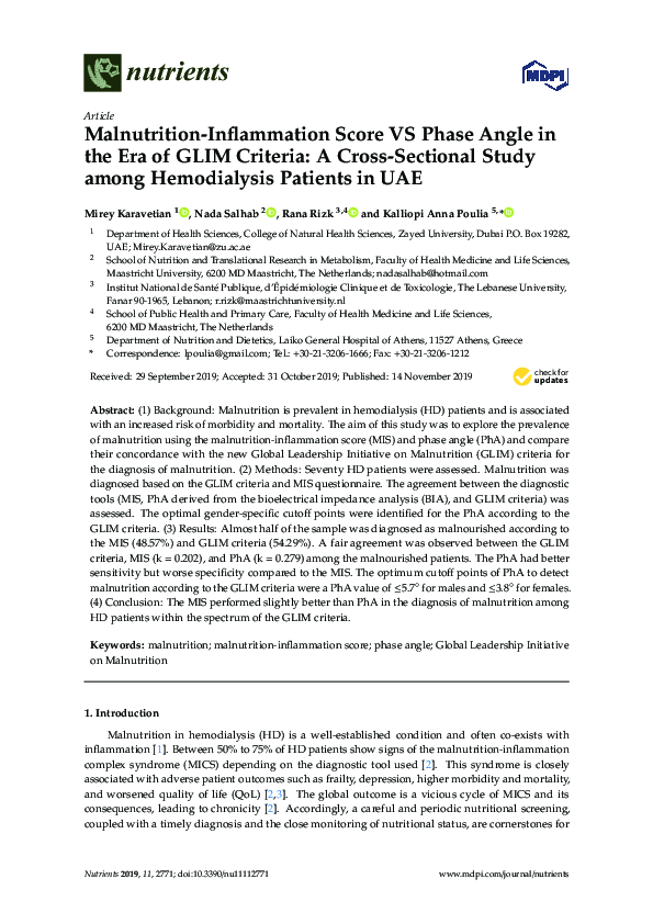 (PDF) Malnutrition-Inflammation Score VS Phase Angle in the Era of GLIM ...