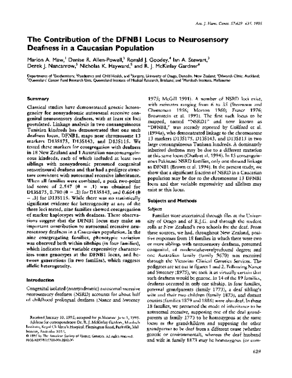 (PDF) The contribution of the DFNB1 locus to neurosensory deafness in a ...