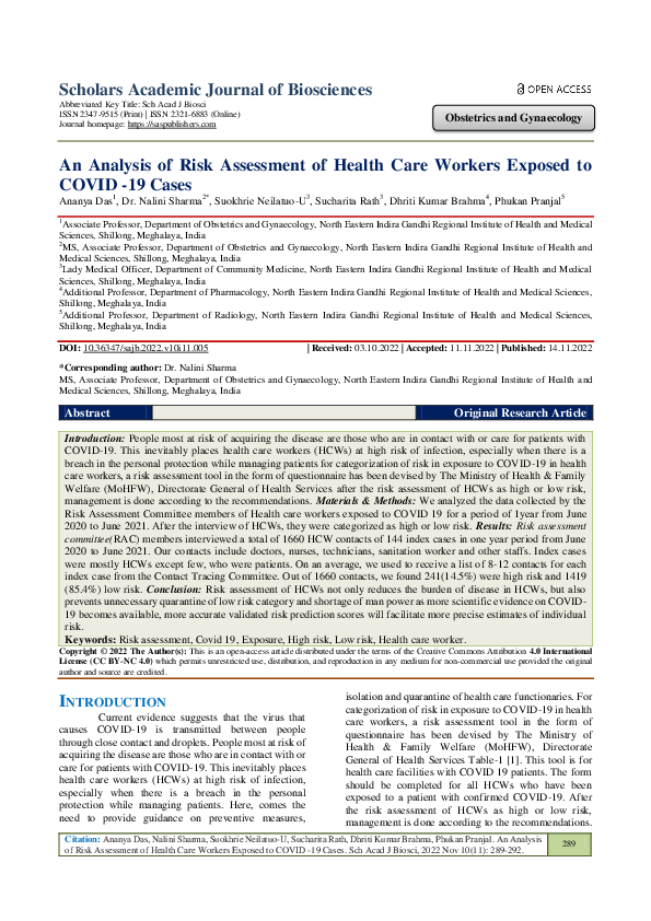 (PDF) An Analysis of Risk Assessment of Health Care Workers Exposed to ...