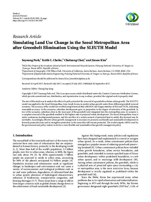 (PDF) Simulating Land Use Change in the Seoul Metropolitan Area after Greenbelt Elimination ...
