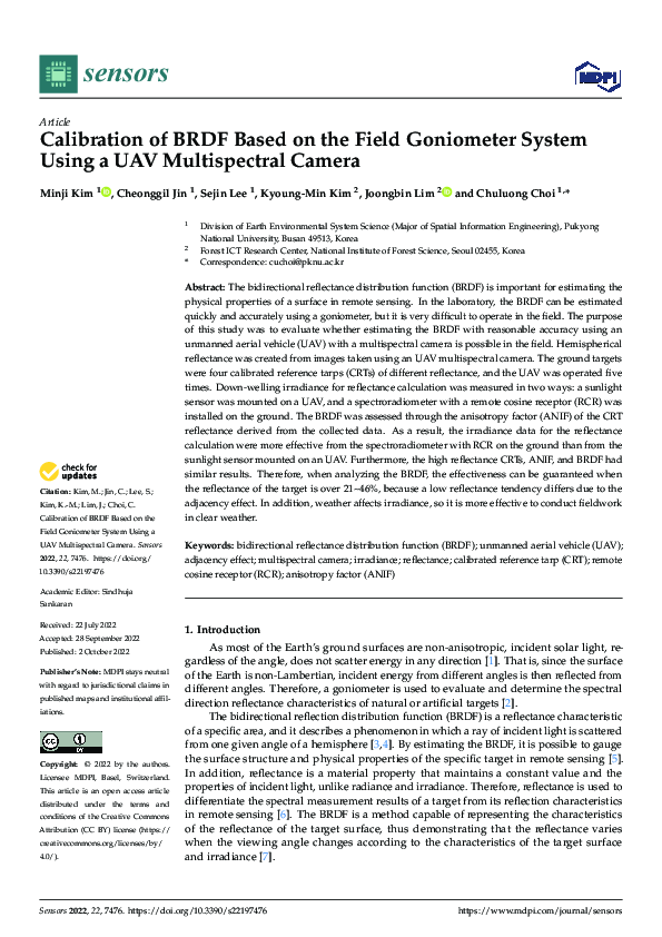 Pdf Field Brdf Calibration With Uav Multispectral 