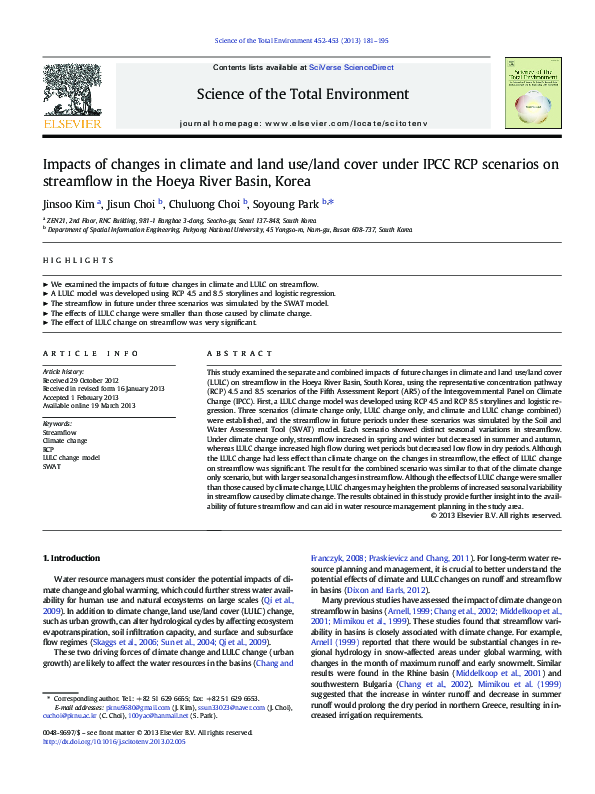 (PDF) Impacts of changes in climate and land use/land cover under IPCC RCP scenarios on ...