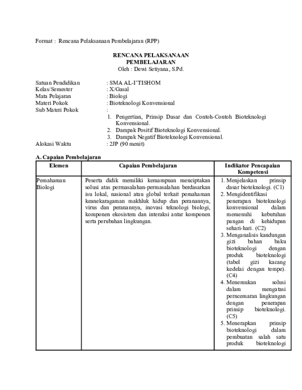 (DOC) Format : Rencana Pelaksanaan Pembelajaran (RPP) RENCANA ...