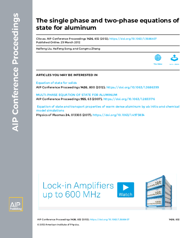 (PDF) The single phase and two-phase equations of state for aluminum