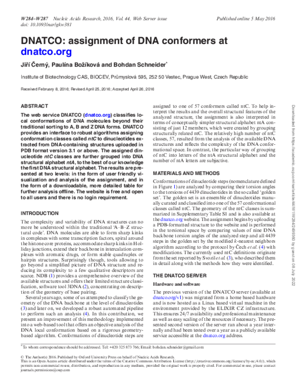(PDF) DNATCO: assignment of DNA conformers at dnatco.org
