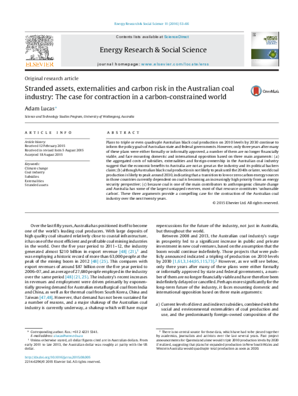 (PDF) Stranded assets, externalities and carbon risk in the Australian ...