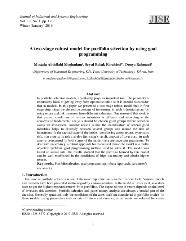 (PDF) A two-stage robust model for portfolio selection by using goal programming