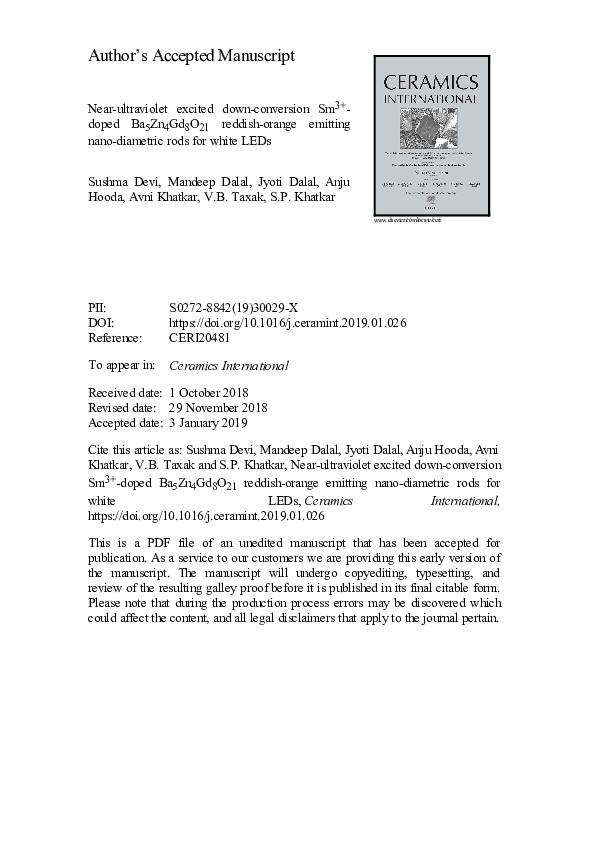(PDF) Near-ultraviolet excited down-conversion Sm3+-doped Ba5Zn4Gd8O21 ...
