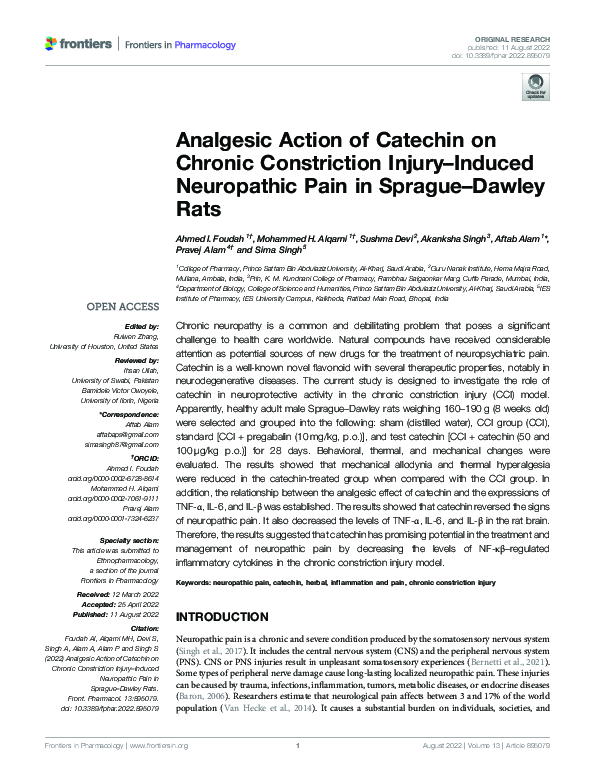 (PDF) Analgesic Action of Catechin on Chronic Constriction Injury ...