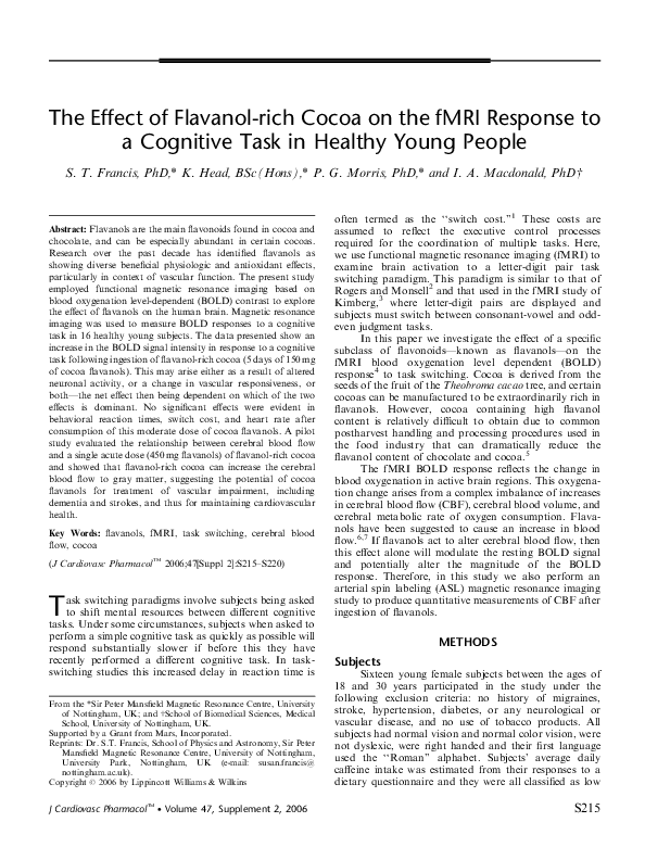 (PDF) The Effect of Flavanol-rich Cocoa on the fMRI Response to a Cognitive Task in Healthy ...