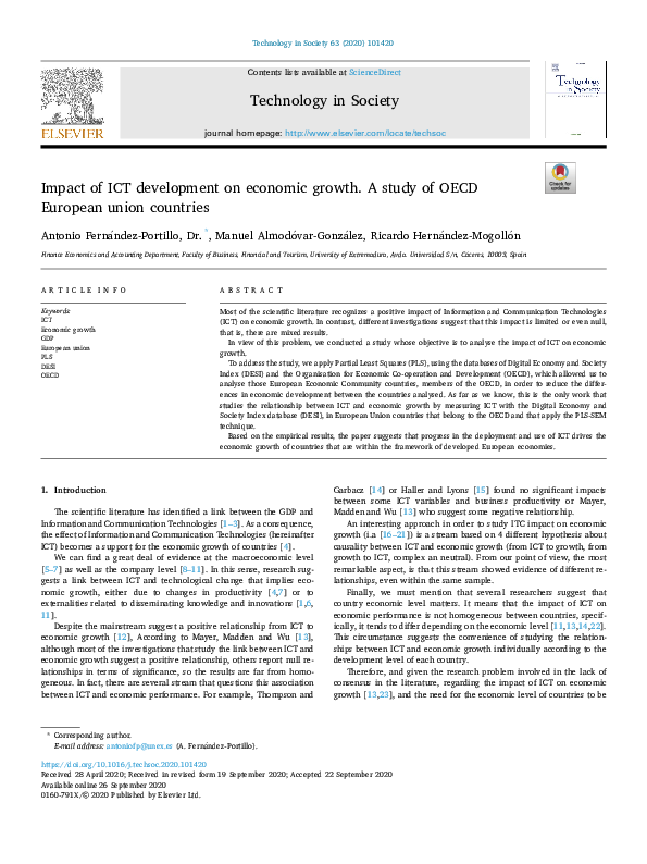 (PDF) Impact of ICT development on economic growth. A study of OECD European union countries