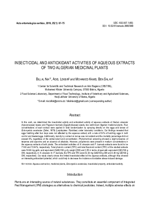 Insecticidal and Antioxidant Activities of Aqueous Extracts of Two ...