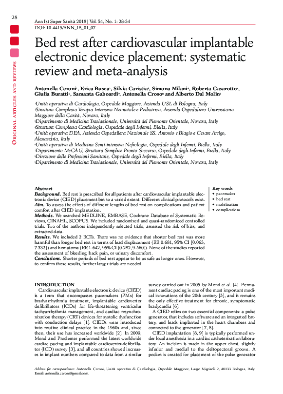 (PDF) Bed rest after cardiovascular implantable electronic device ...