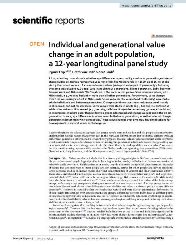 (PDF) Individual and generational value change in an adult population ...