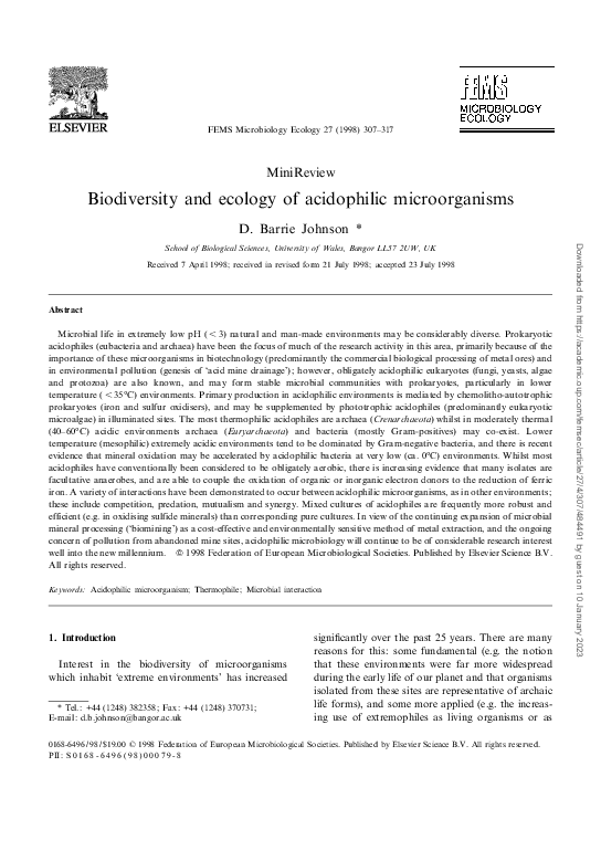(PDF) Biodiversity and ecology of acidophilic microorganisms