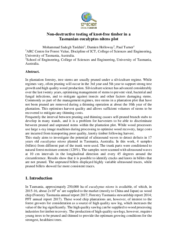 (PDF) Non-destructive testing of knot-free timber in a Tasmanian ...