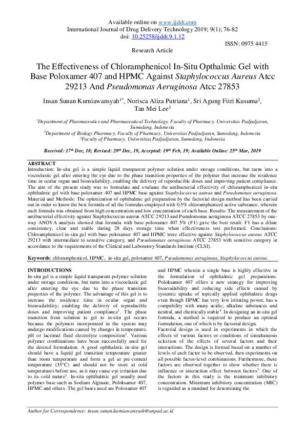 (PDF) The Effectiveness of Chloramphenicol In-Situ Opthalmic Gel with ...