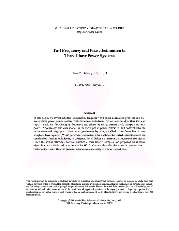 Pdf Fast Frequency And Phase Estimation In Three Phase Power Systems