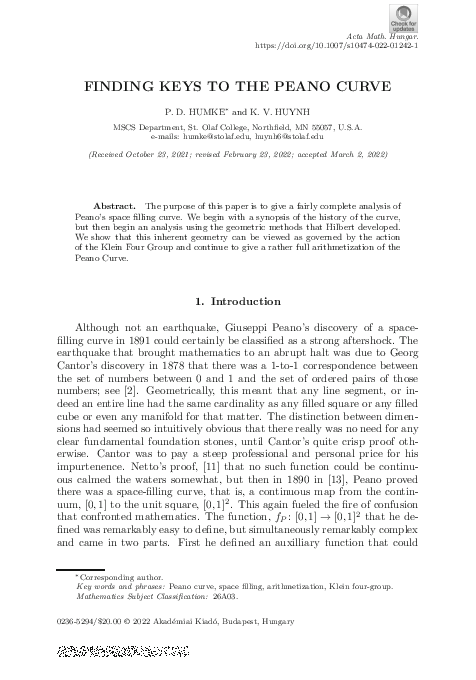 (PDF) Finding keys to the Peano curve