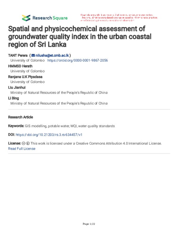 (PDF) Spatial and physicochemical assessment of groundwater quality index in the urban coastal ...