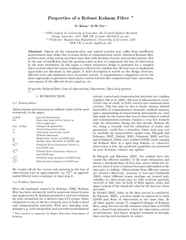 Pdf Properties Of A Robust Kalman Filter