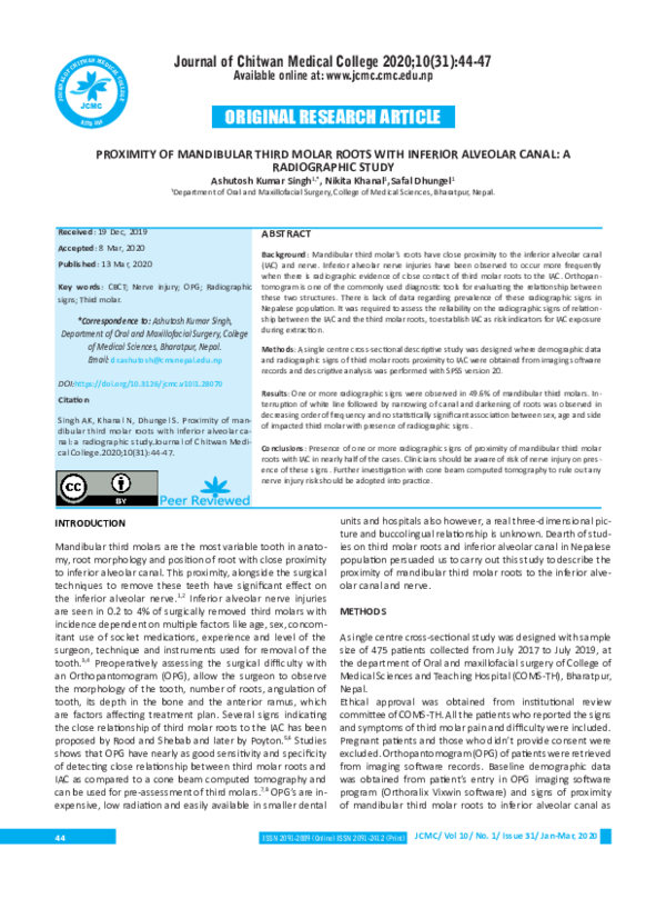 (PDF) Proximity of mandibular third molar roots with inferior alveolar ...