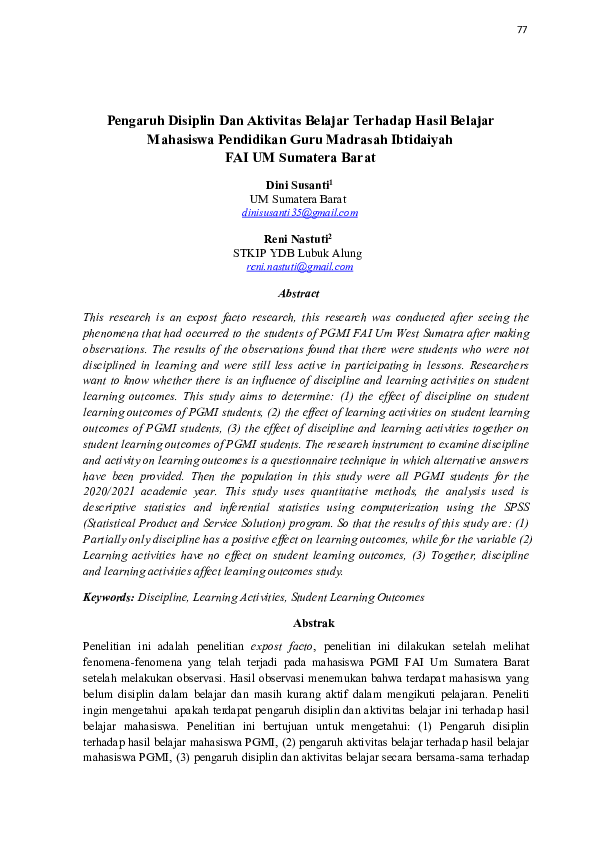 (PDF) Pengaruh Disiplin Dan Aktivitas Belajar Terhadap Hasil Belajar Siswa Mahasiswa Pendidikan ...
