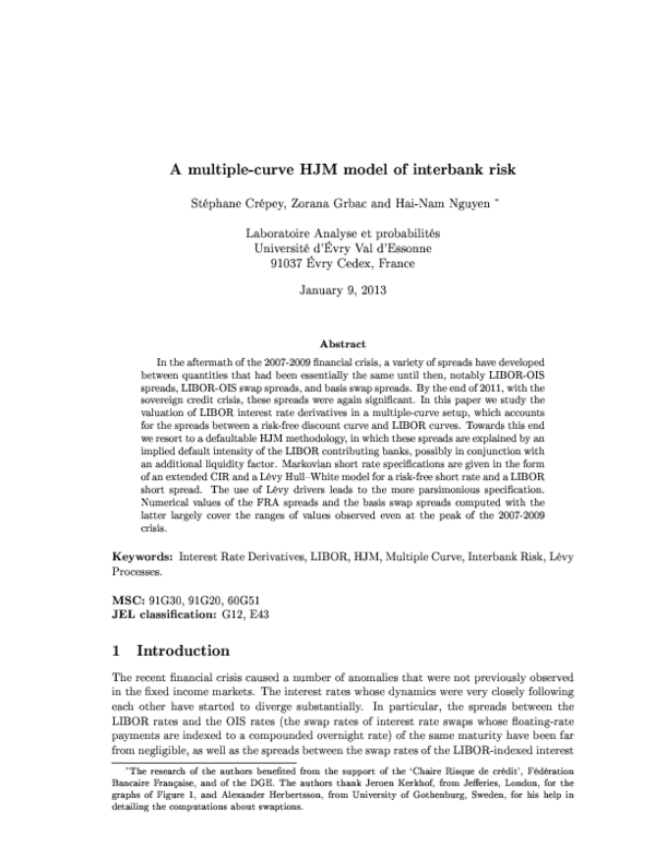 (PDF) A multiple-curve HJM model of interbank risk