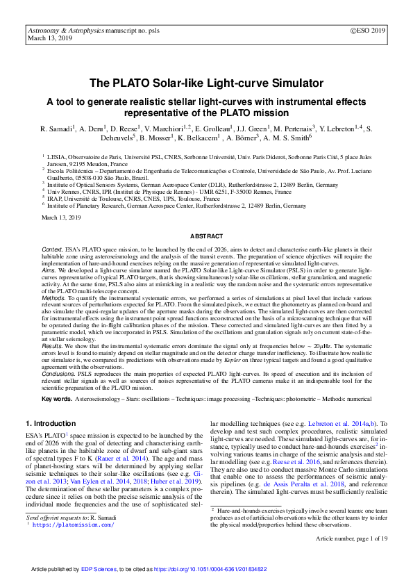 (PDF) The PLATO Solar-like Light-curve Simulator
