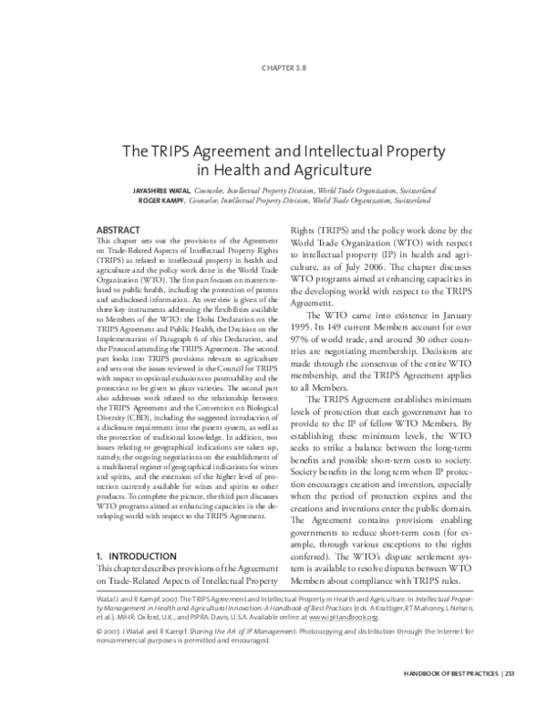 (PDF) The TRIPS Agreement and intellectual property in health and ...