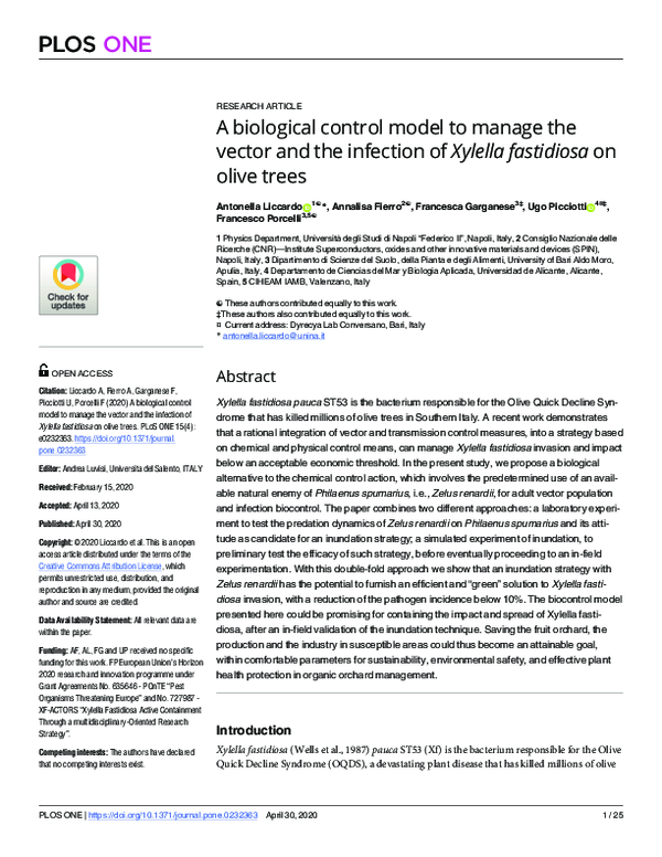 (PDF) A biological control model to manage the vector and the infection ...