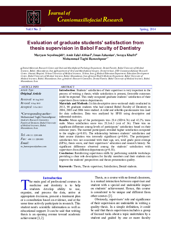 (PDF) Evaluation of graduate students' satisfaction from thesis ...