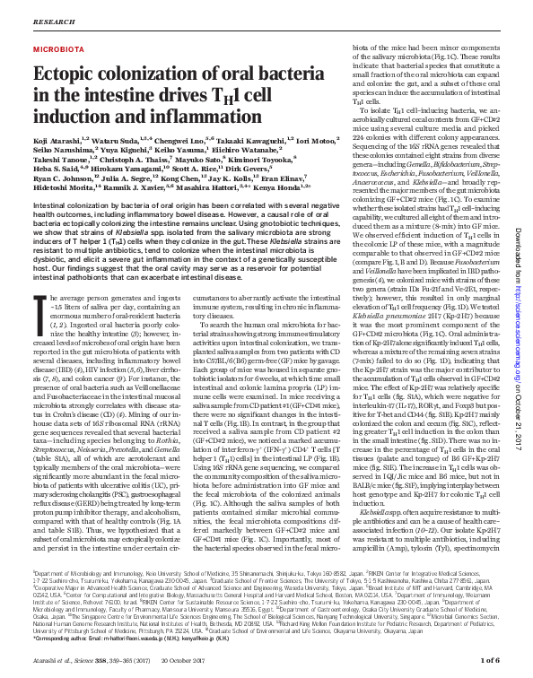 (PDF) Ectopic colonization of oral bacteria in the intestine drives TH1 ...