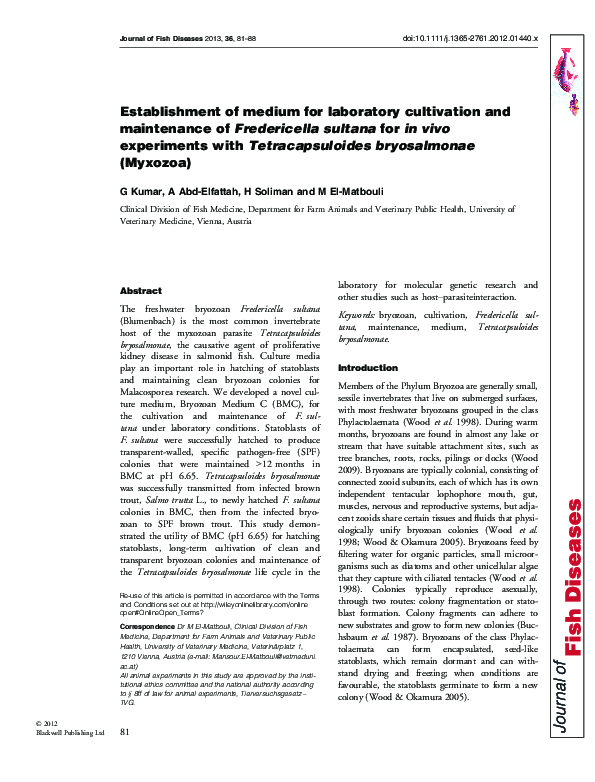 (PDF) Establishment of medium for laboratory cultivation and ...