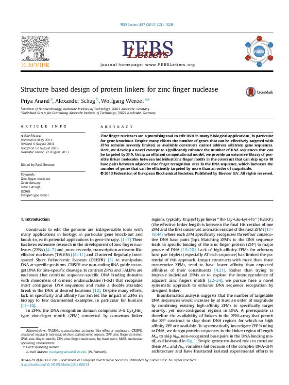 (PDF) Structure based design of protein linkers for zinc finger ... (PDF) Structure based design of protein linkers for zinc finger ...