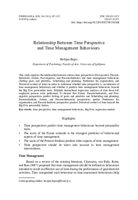 (PDF) Relationship between time perspective and time management behaviours