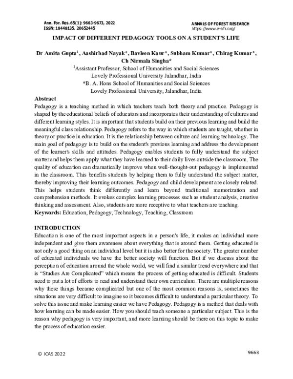 (PDF) IMPACT OF DIFFERENT PEDAGOGY TOOLS ON A STUDENTS LIFE
