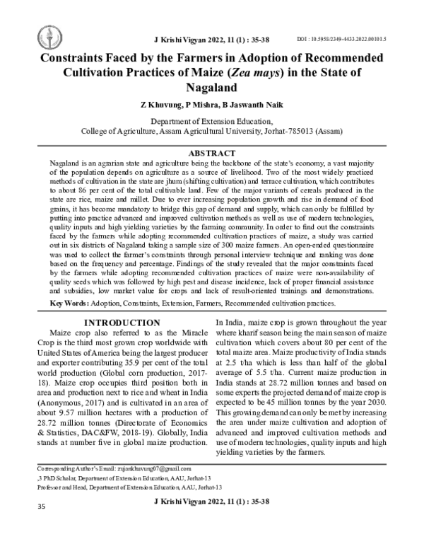 (PDF) Constraints Faced by the Farmers in Adoption of Recommended Cultivation Practices of Maize ...