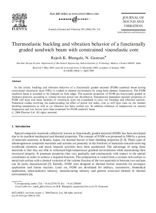 Pdf Thermoelastic Buckling And Vibration Behavior Of A Functionally