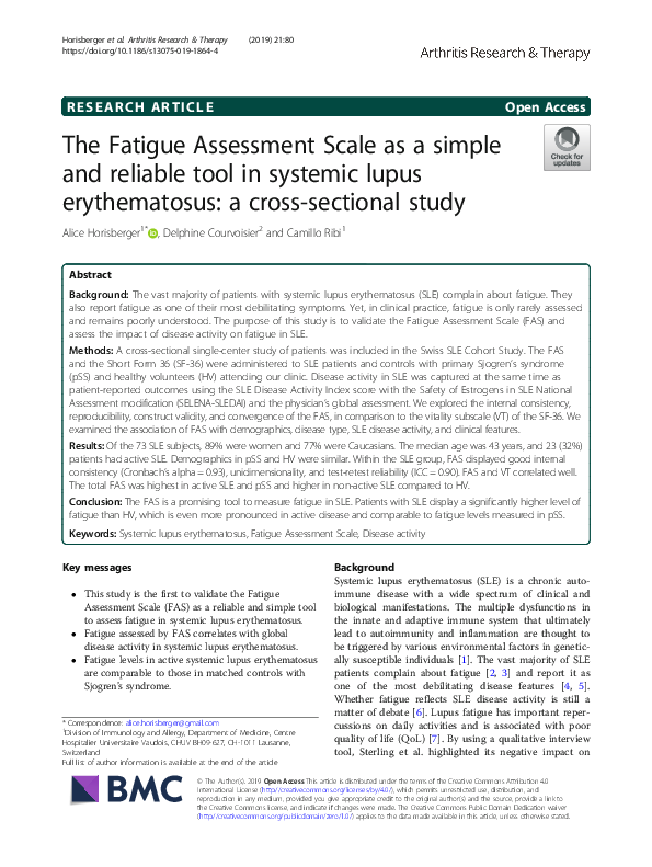 (PDF) The Fatigue Assessment Scale as a simple and reliable tool in systemic lupus erythematosus ...