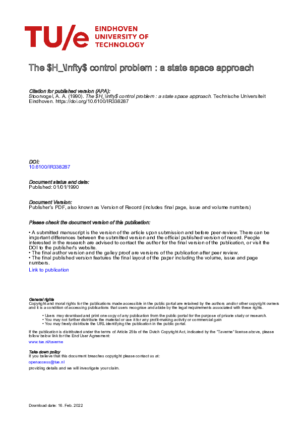 (PDF) The control problem: A state space approach