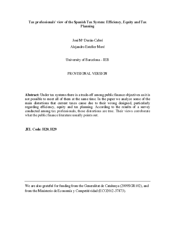 (PDF) Tax Professionals' View of the Spanish Tax System: Efficiency ...
