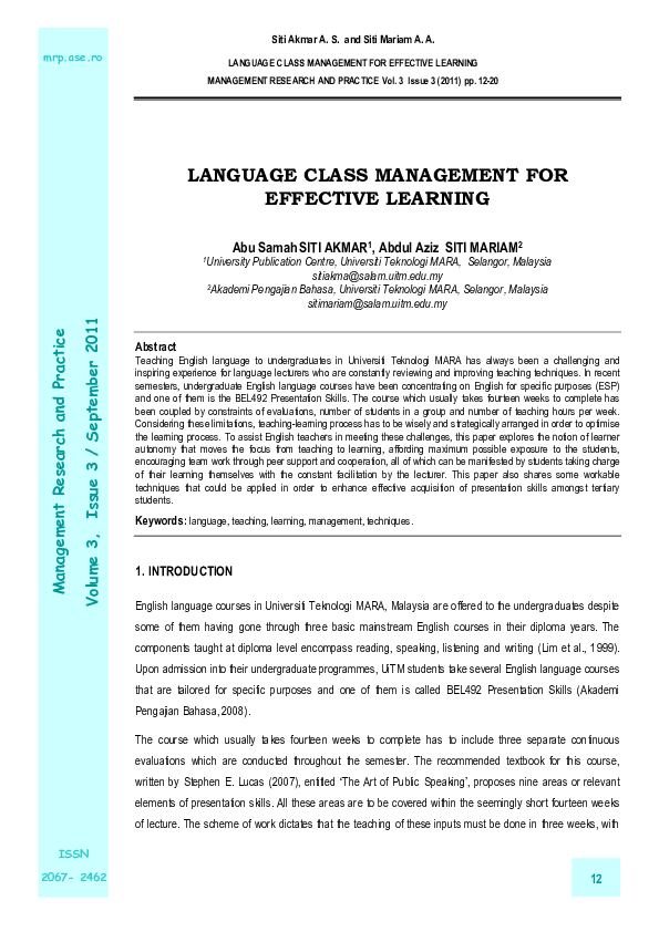 (PDF) Language Class Management for Effective Learning