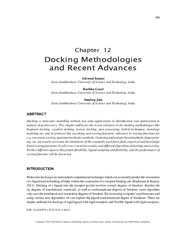 (PDF) Docking Methodologies and Recent Advances