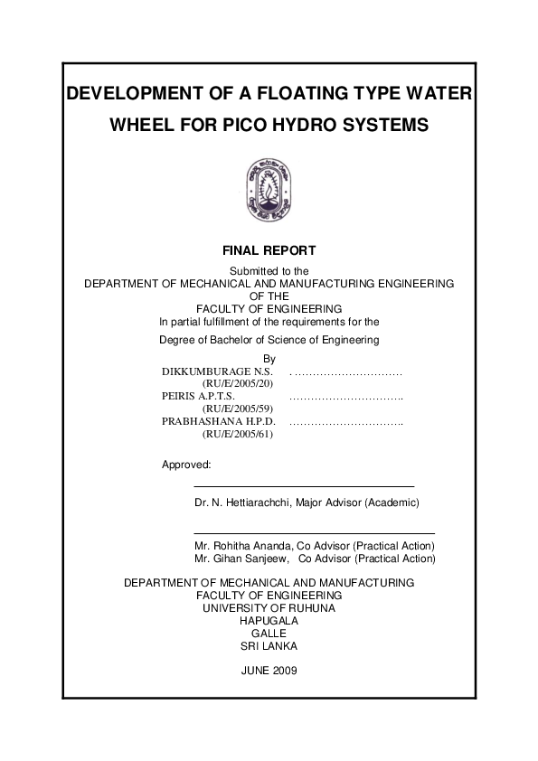 (PDF) Development Of a Floating Type Water Wheel For Pico Hydro Systems