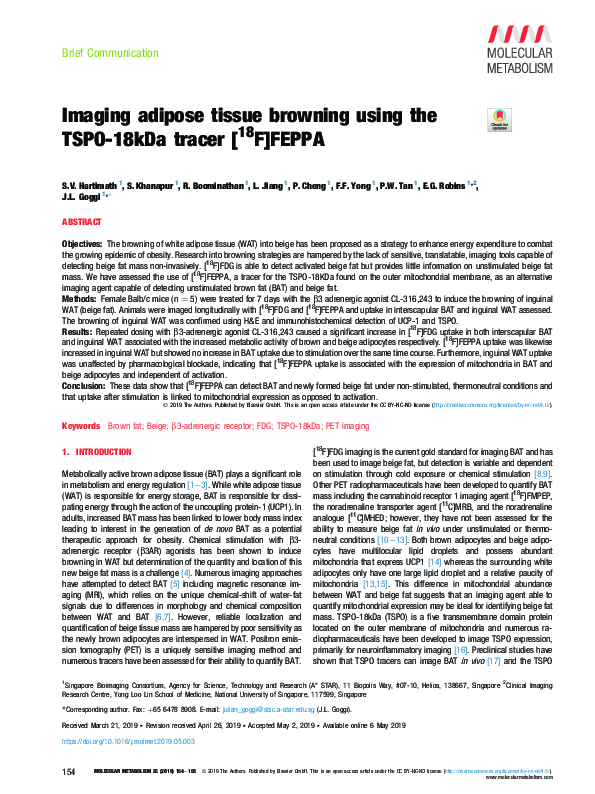 Pdf Imaging Adipose Tissue Browning Using The Tspo 18kda Tracer 18f
