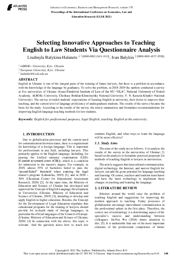 (PDF) Selecting Innovative Approaches to Teaching English to Law ... (PDF) Selecting Innovative Approaches to Teaching English to Law ...